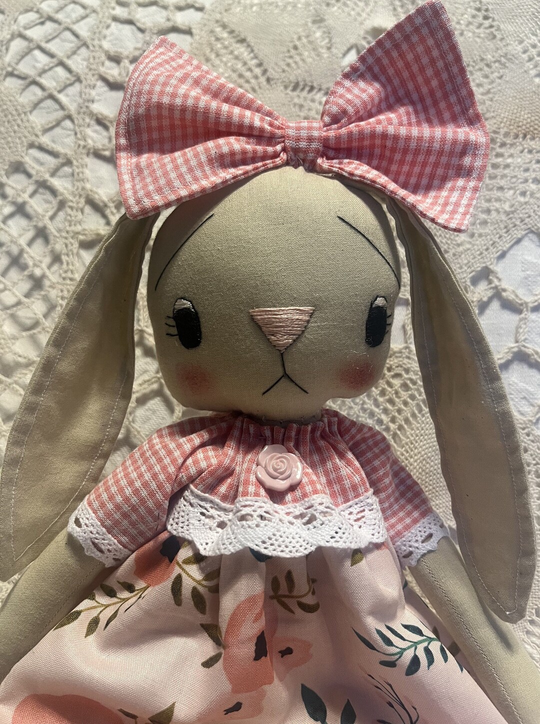 Primitive, Folk Art, Handmade, Original, Rag Doll, Raggedy Rabbit Bunny ...