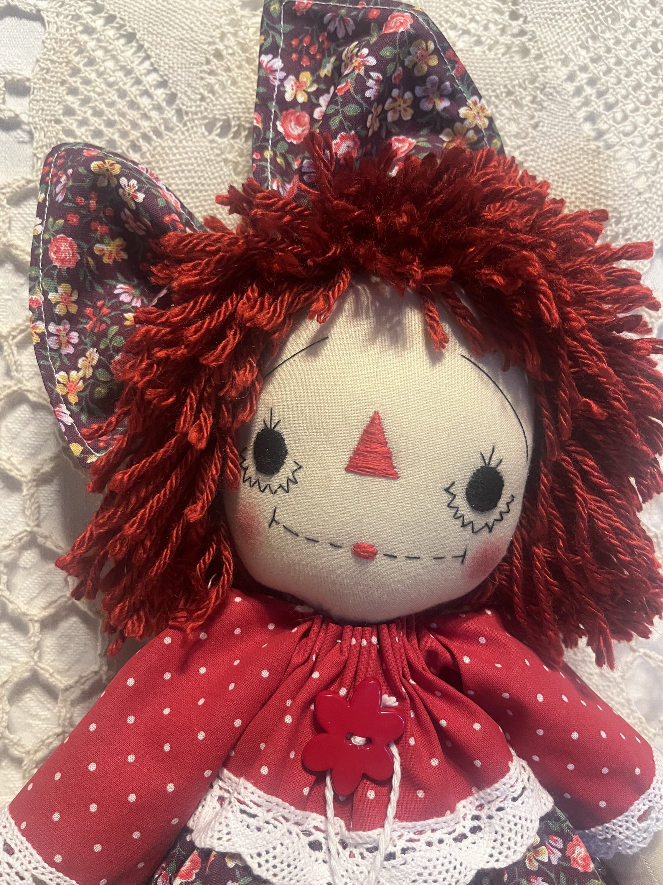 Primitive, Folk Art, Handmade, Original, Rag Doll, Raggedy Annie Doll ...
