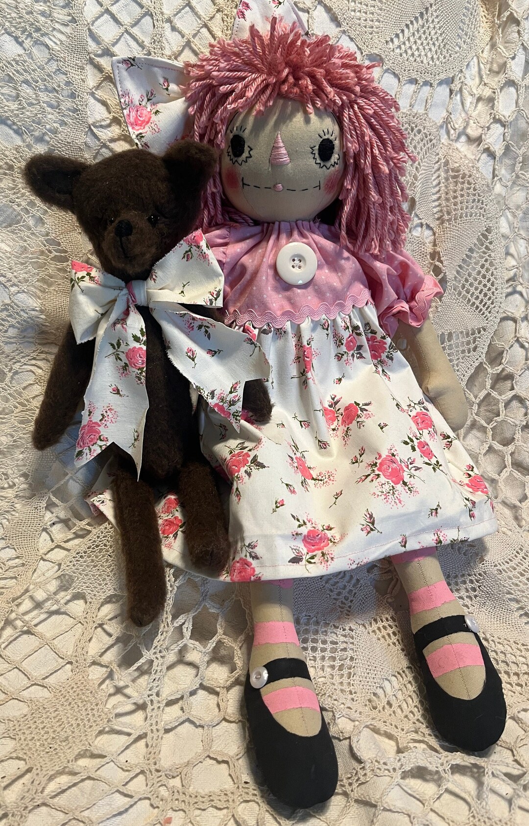 Primitive, Folk Art, Handmade, Original, Rag Doll, Raggedy Ann Doll ...