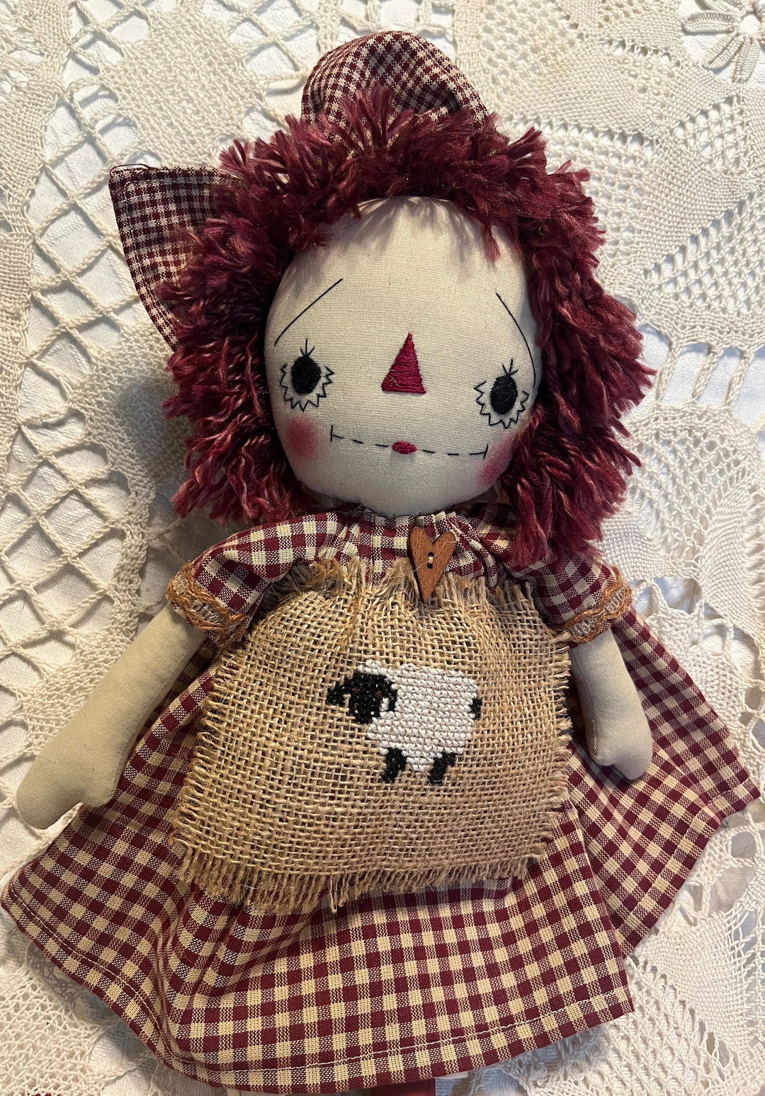 Primitive, Folk Art, Handmade, Original, Rag Doll, Raggedy Annie Doll ...