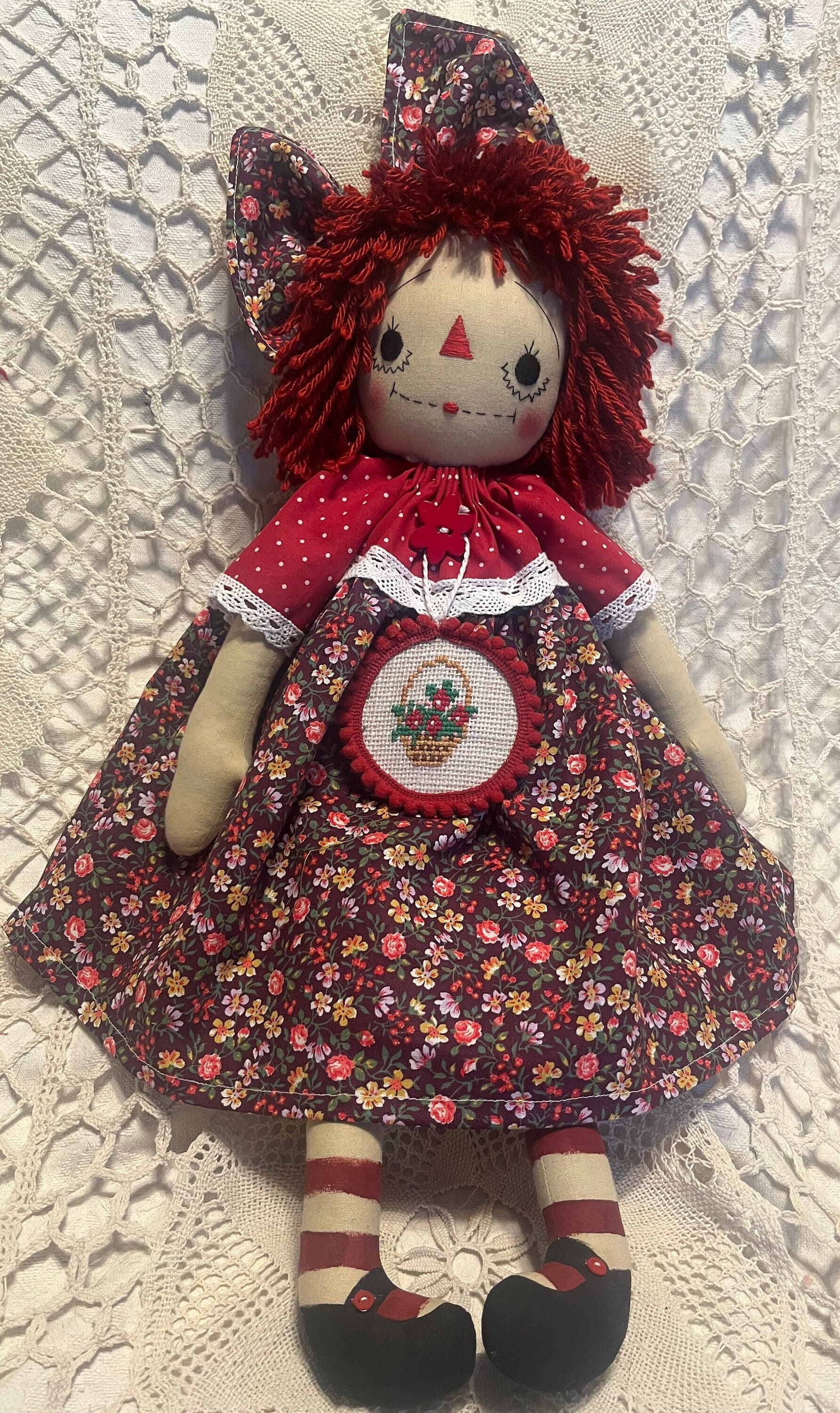 Primitive, Folk Art, Handmade, Original, Rag Doll, Raggedy Annie Doll ...