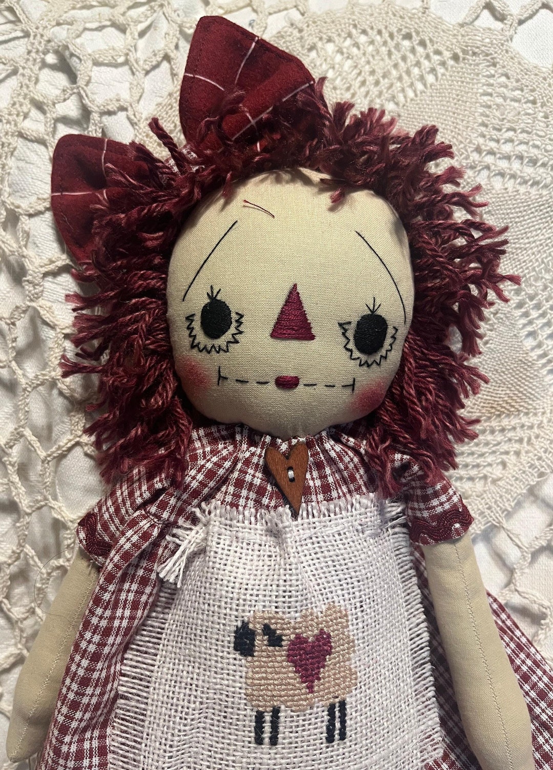 Primitive, Folk Art, Handmade, Original, Rag Doll, Raggedy Annie Doll ...