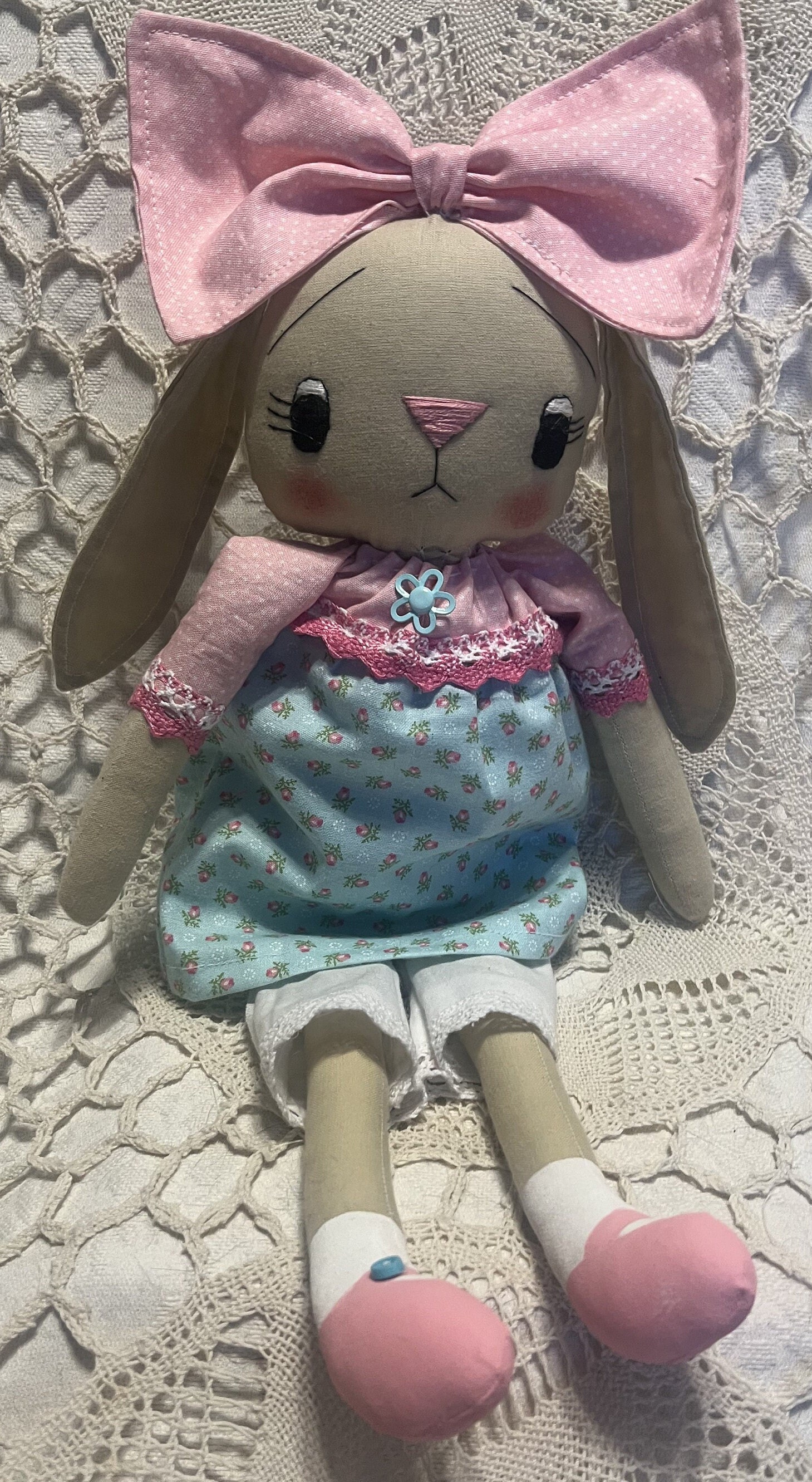 Primitive, Folk Art, Handmade, Original, Rag Doll, Raggedy Rabbit Bunny ...