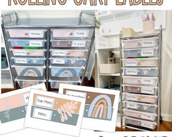 Preppy Pastels - 10 & 12 Drawer Rolling Cart Labels | Editable - Etsy