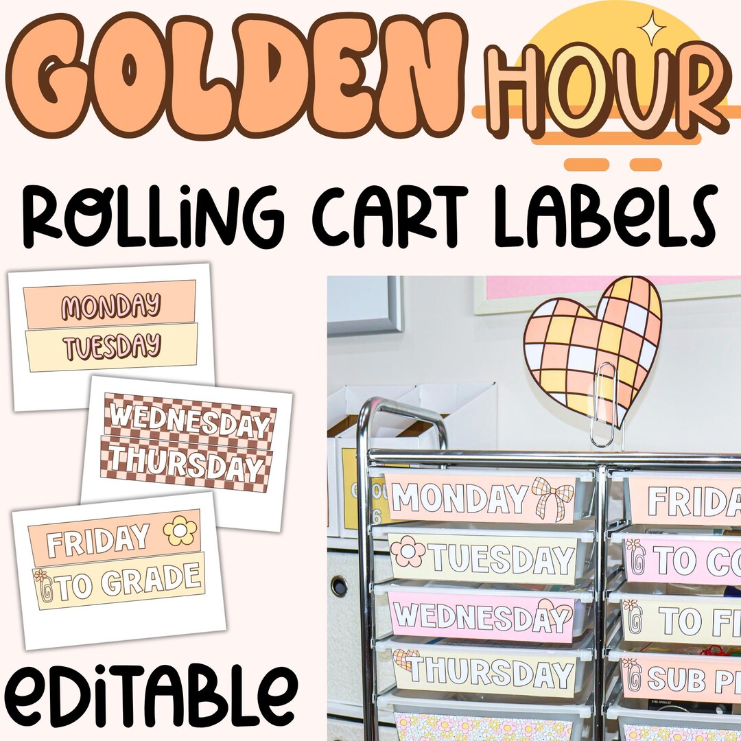 Golden Hour - 10 & 12 Drawer Rolling Cart Labels | Editable - Etsy