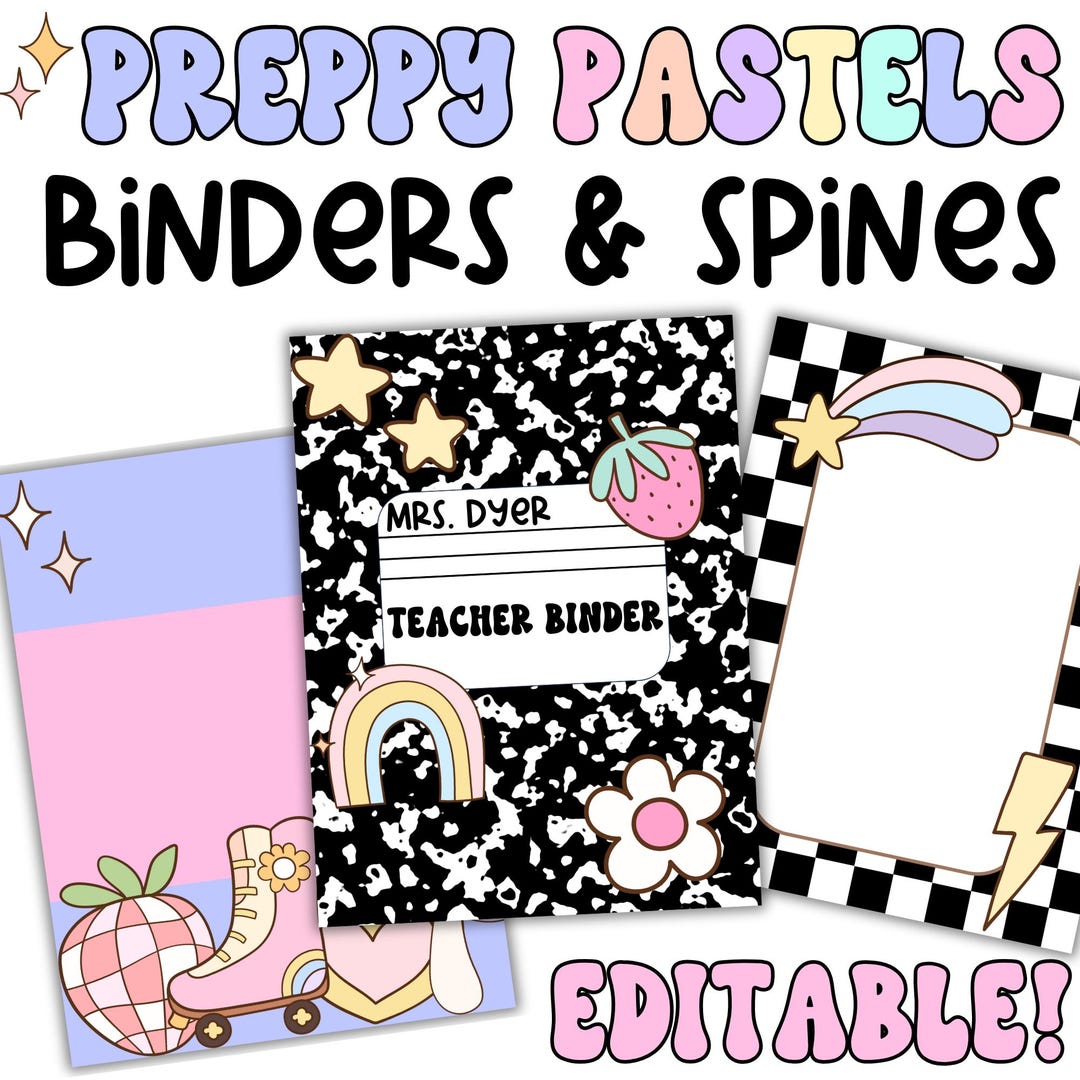 Preppy Pastels - Teacher Binder and Spine Labels | Editable - Etsy