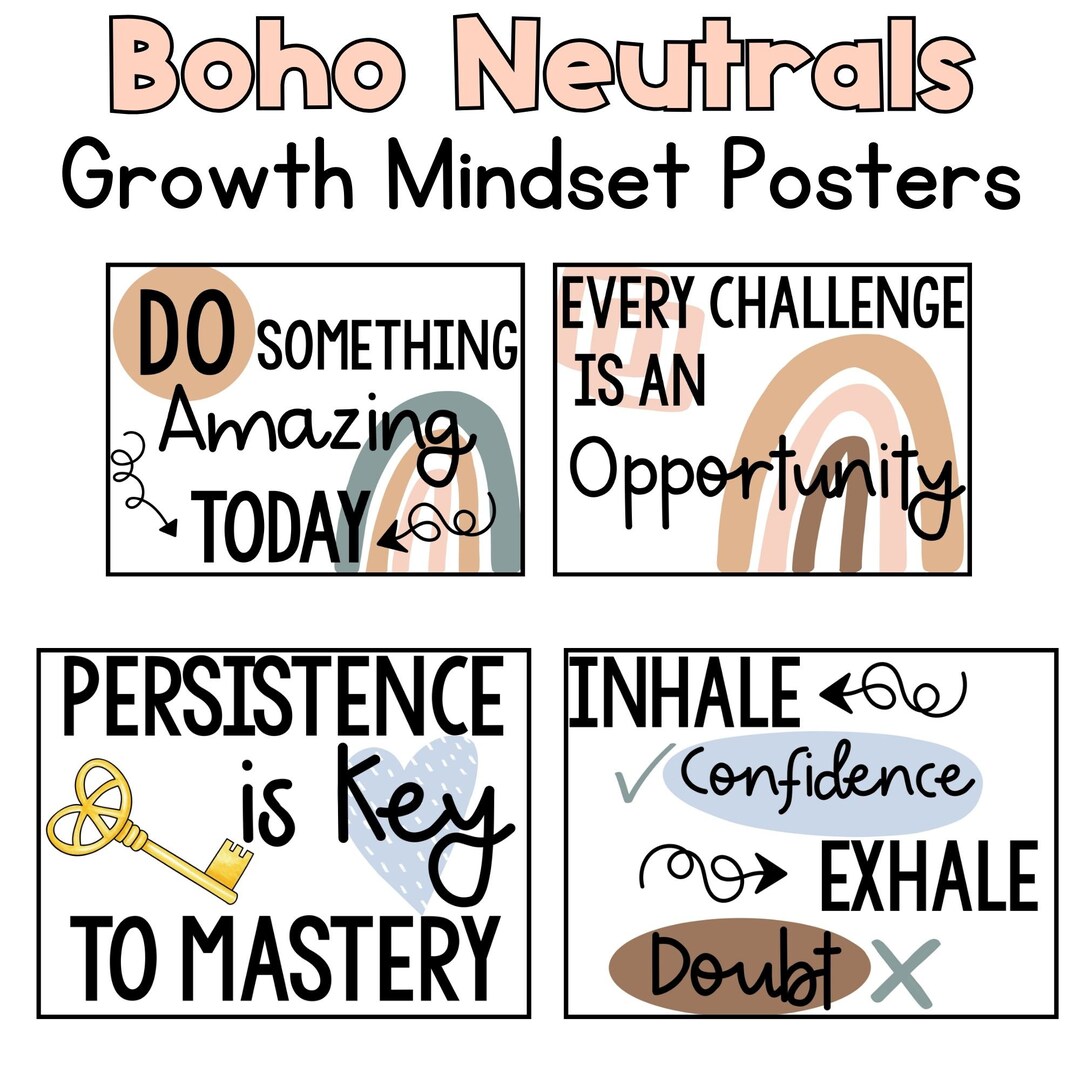 Boho Rainbow Neutrals Classroom Posters Decor and Growth Mindset - Etsy