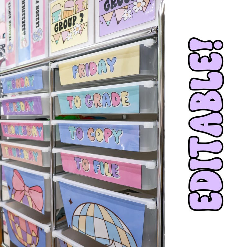Preppy Pastels - 10 & 12 Drawer Rolling Cart Labels | Editable - Etsy