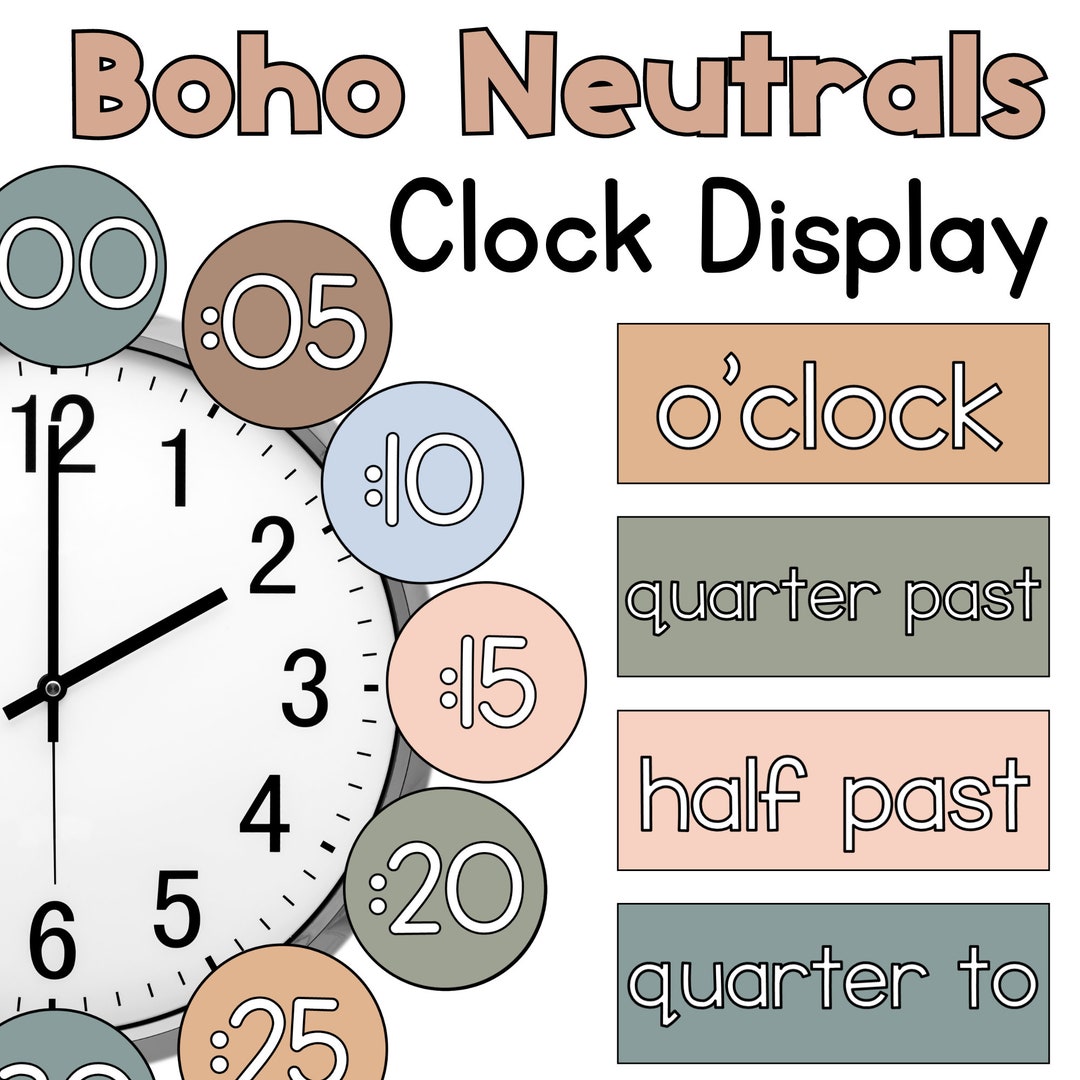 Boho Neutrals - Visual Clock Numbers Display Labels - Etsy