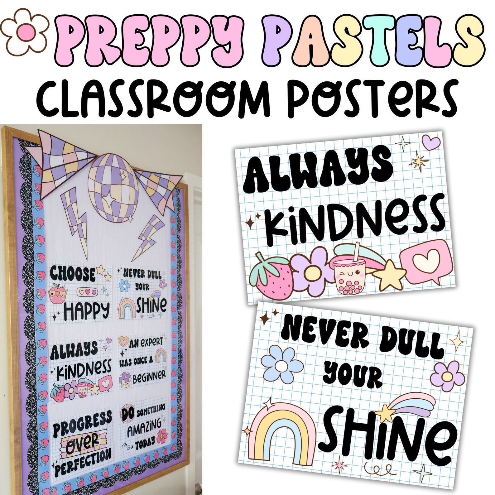 Preppy Pastels Classroom Posters Decor and Growth Mindset - Etsy
