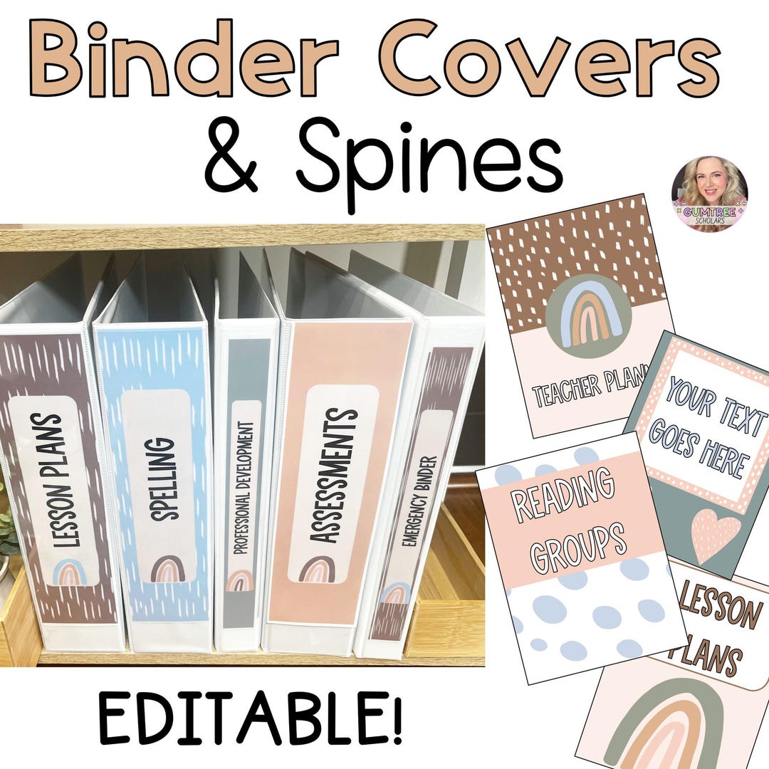 Boho Rainbow - Teacher Binder and Spine Labels | Editable - Etsy