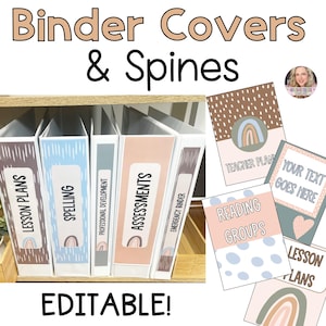 Boho Rainbow - Teacher Binder and Spine Labels | Editable - Etsy