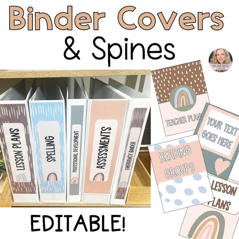Boho Rainbow - Teacher Binder and Spine Labels | Editable - Etsy