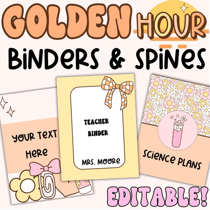 Golden Hour - Teacher Binder and Spine Labels | Editable - Etsy