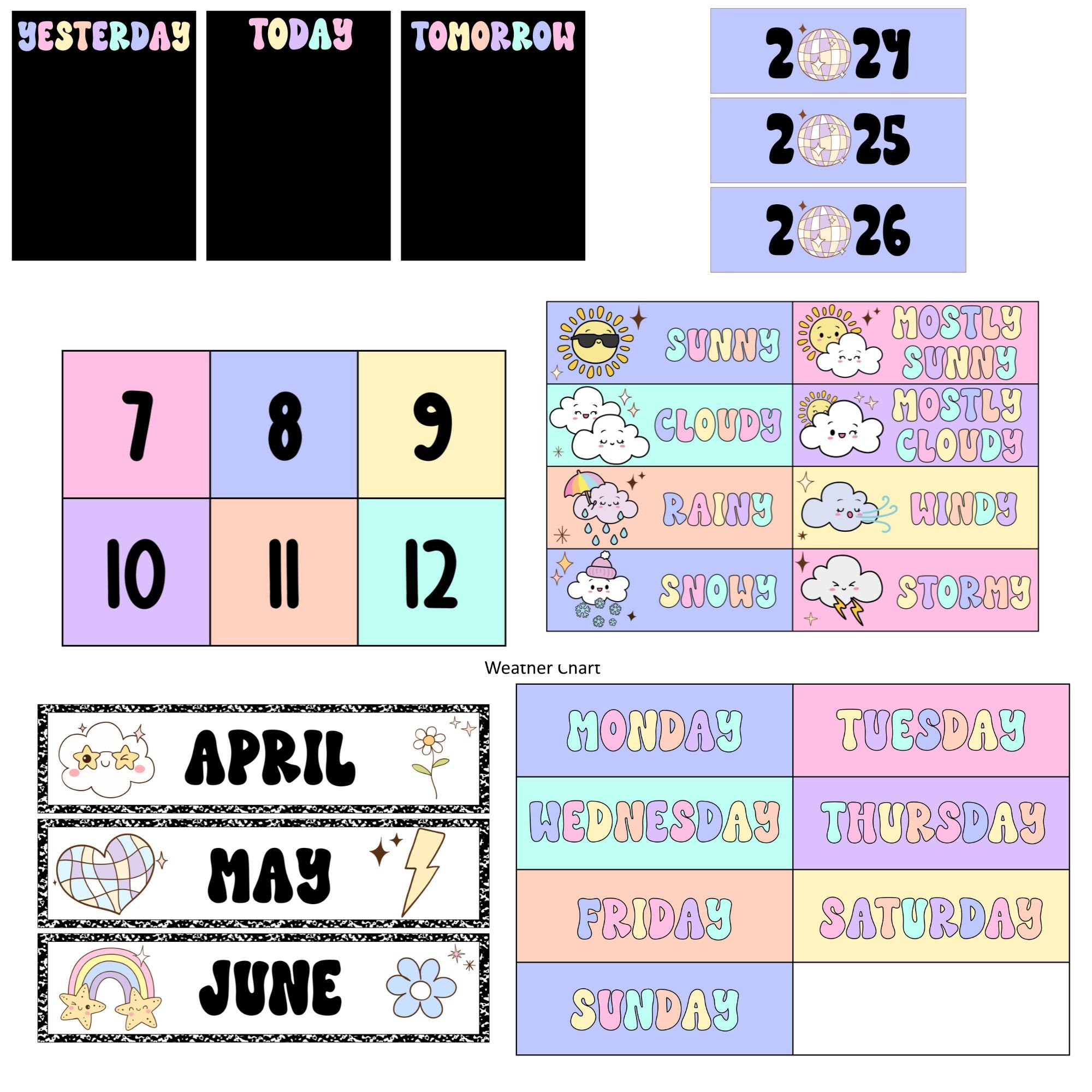 Preppy Pastels Pocket Calendar Display Labels Editable - Etsy