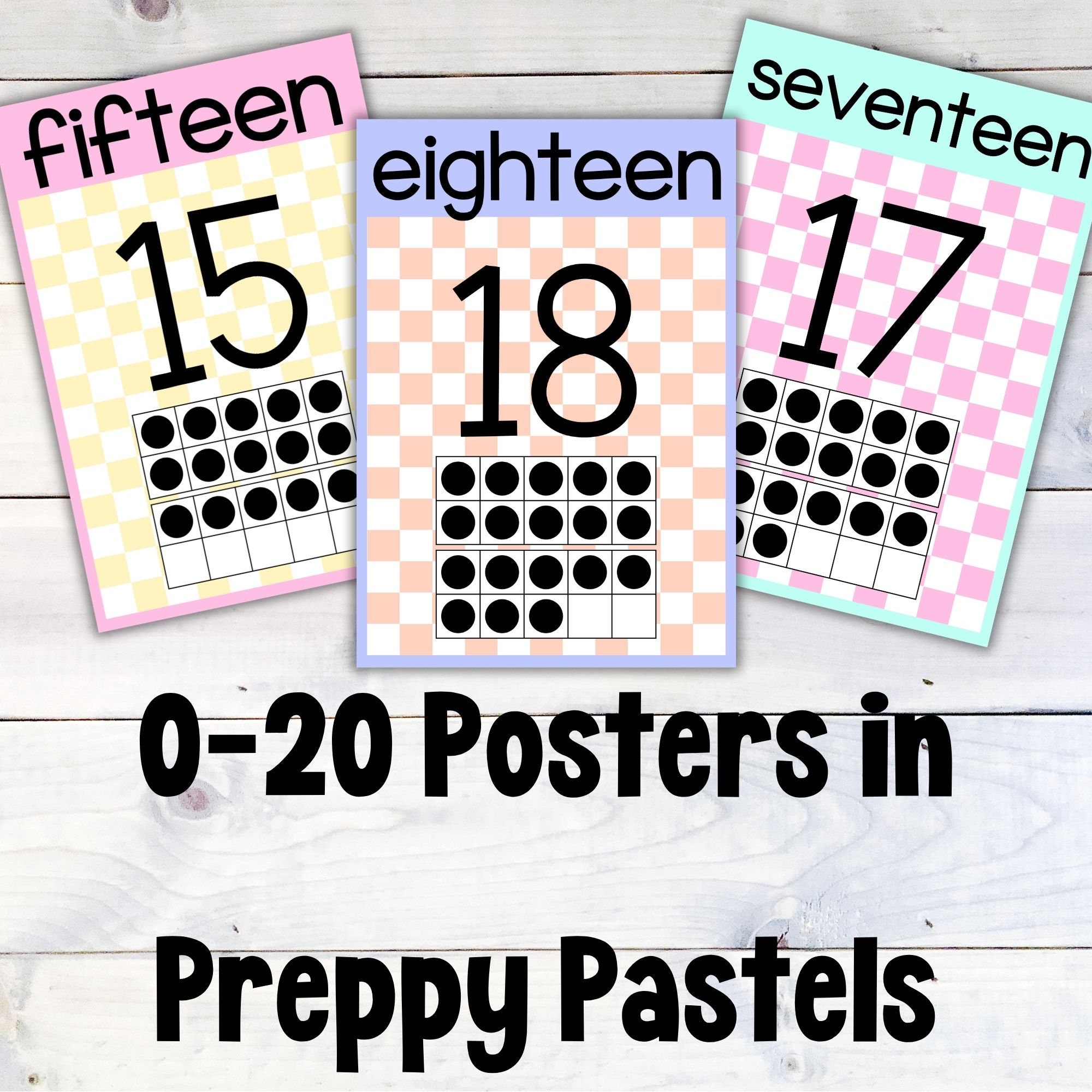 Preppy Pastels - Ten Frame Number Math Posters | Editable - Etsy