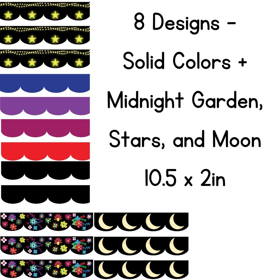 Midnight Garden - Bulletin Board Borders (small Scallop) - Etsy