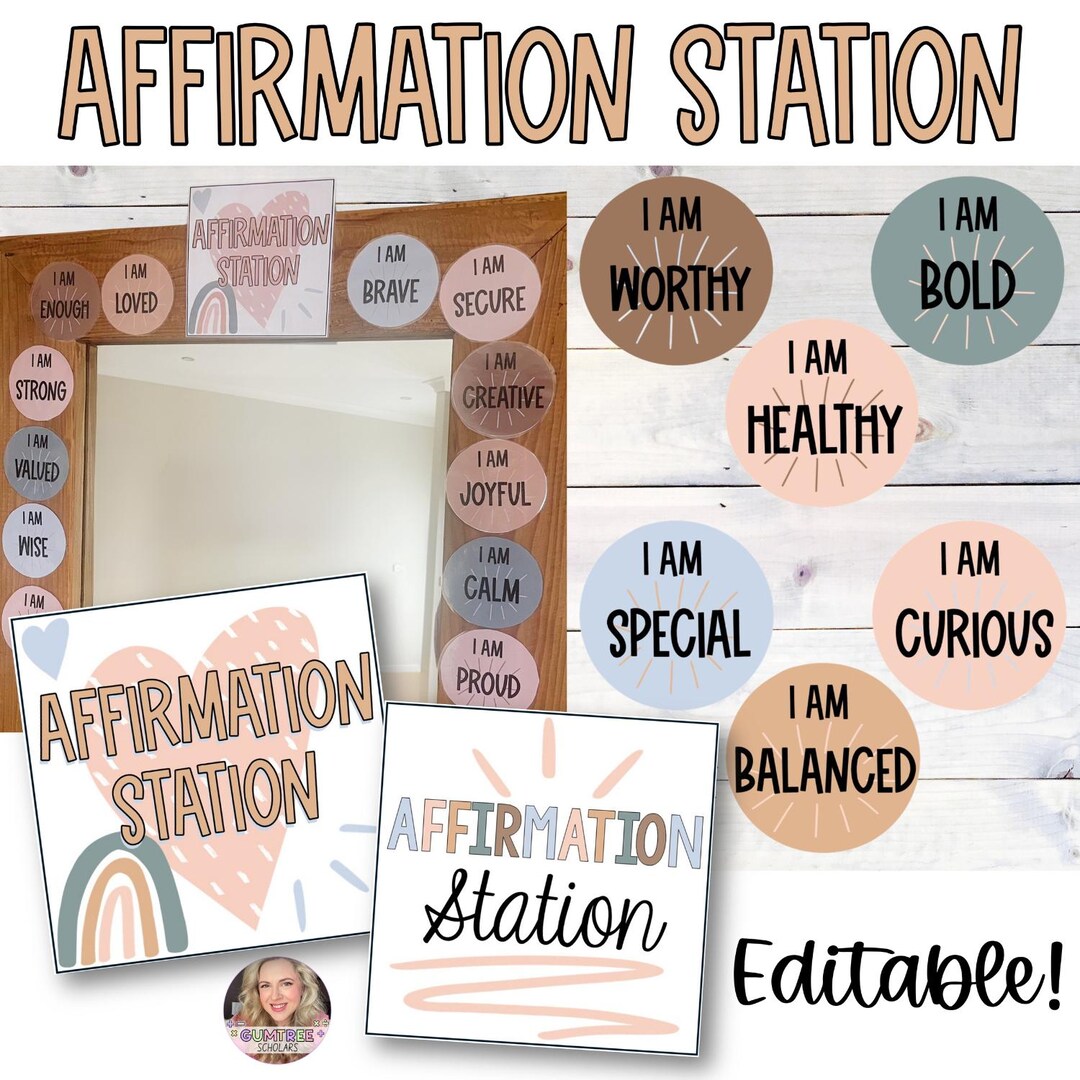 Affirmation Station | 'boho Neutral' - Editable Classroom Decor - Etsy