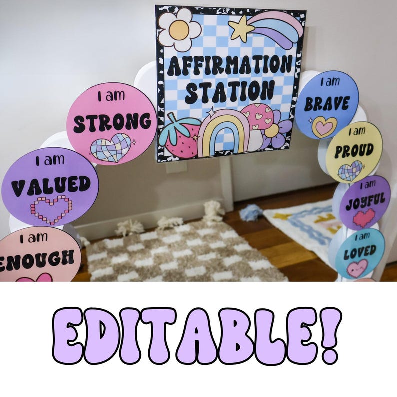 Affirmation Station | 'preppy Pastels' - Editable Classroom Decor - Etsy