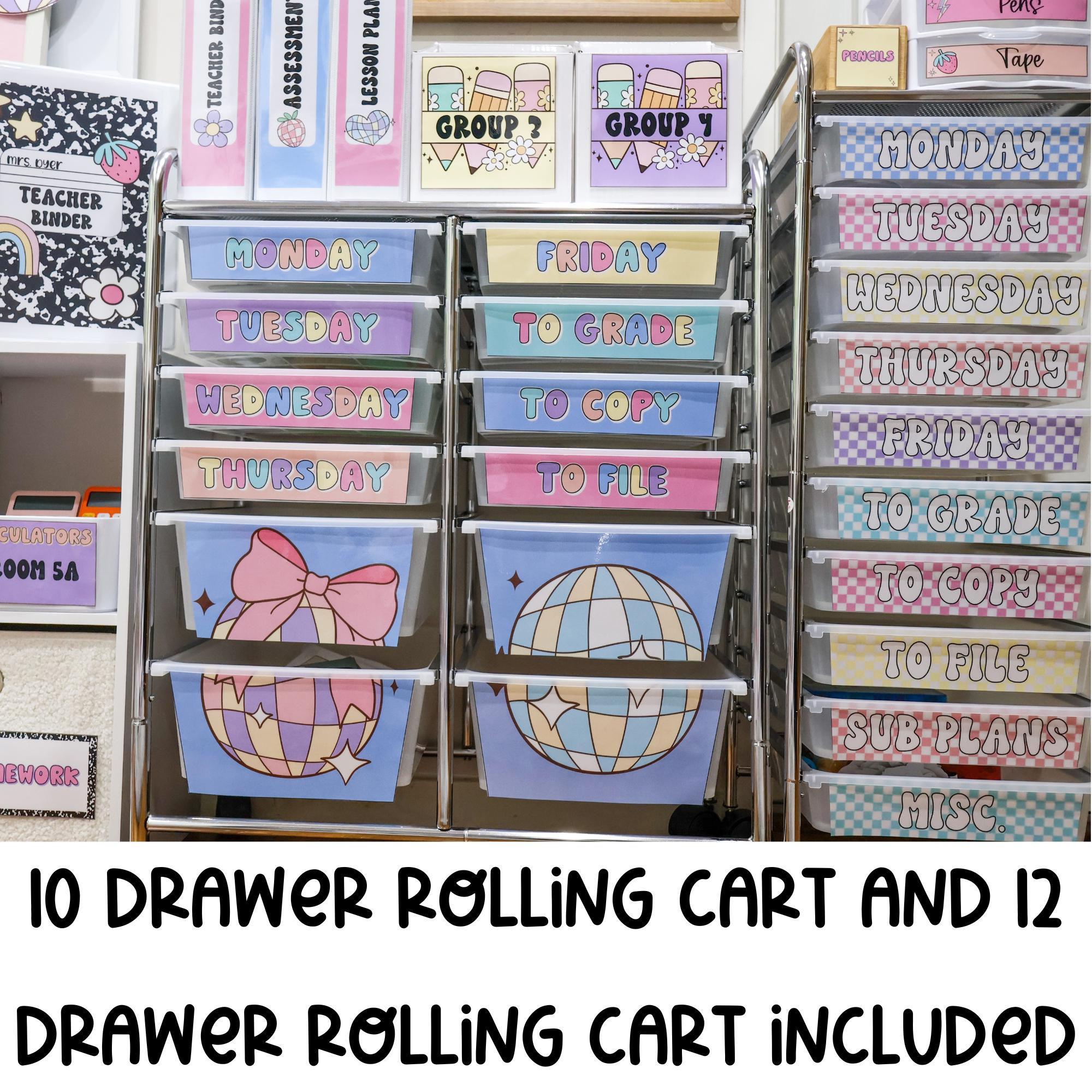 Preppy Pastels - 10 & 12 Drawer Rolling Cart Labels | Editable - Etsy