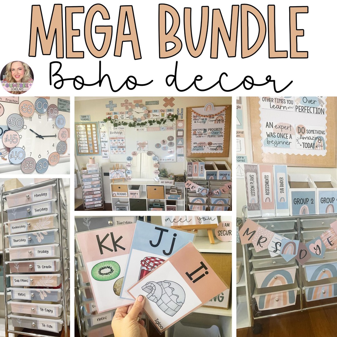 MEGA Classroom Decor Bundle - Boho Neutral | Boho Rainbow Decor | Calm ...