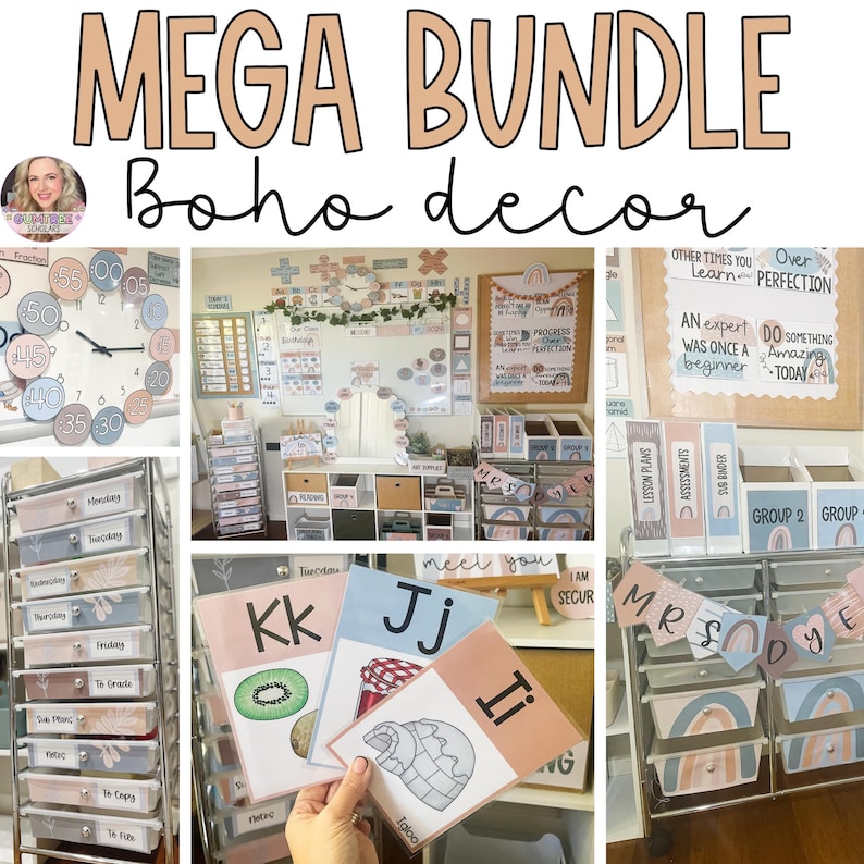 MEGA Classroom Decor Bundle - Boho Neutral | Boho Rainbow Decor | Calm ...