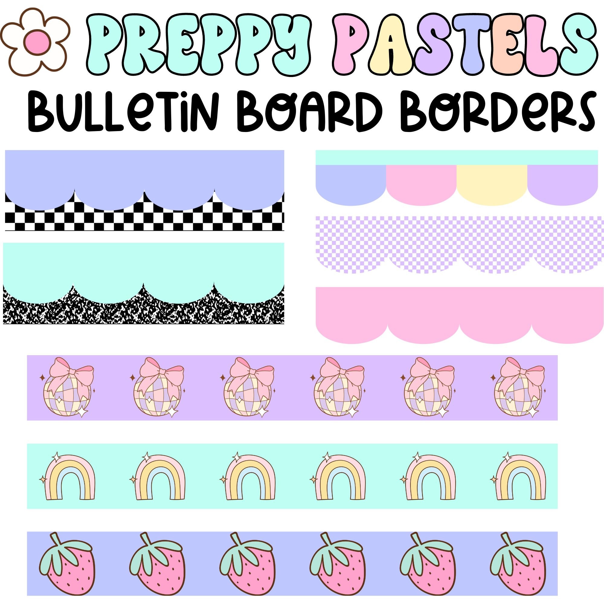 Preppy Pastels - Bulletin Board Borders (rectangle & Scallop) - Etsy