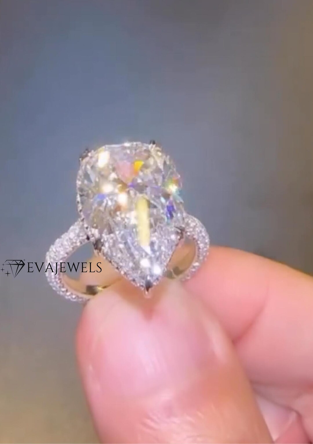 10.00 CT Pear Cut Moissanite Engagement Ring With Classic 5 Prongs and ...