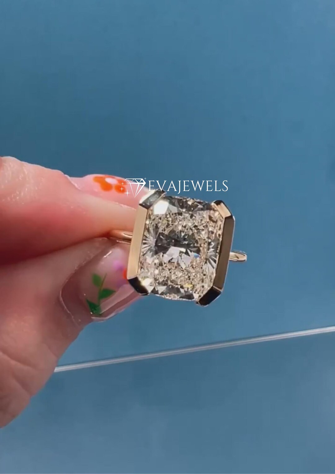 3.50CT Radiant Cut Half Bezel Set Wedding Ring, 14K Solid Gold Ring ...