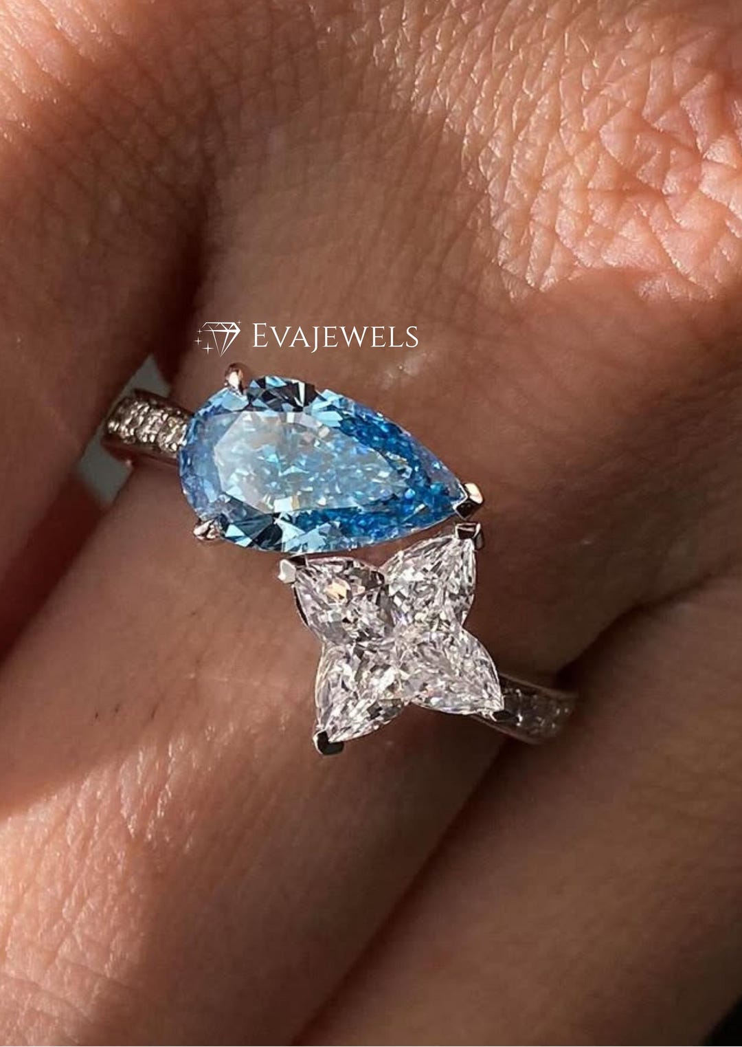 London Blue Topaz Pear & Unique Star Cut Moissanite Toi Et Moi 14k ...