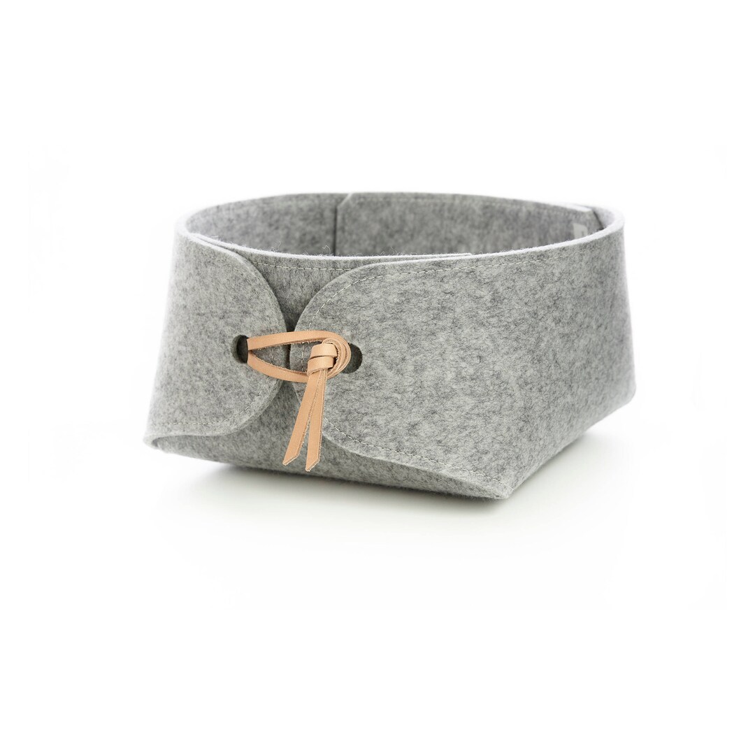 Felt organizer with natural leather ties felt storage container pet toy ...