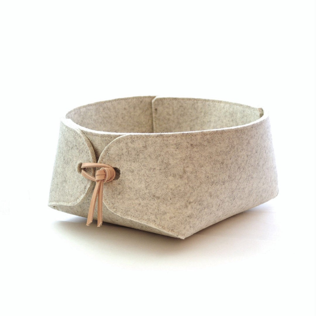 Large Felt Catch All or Organizer With Genuine Leather Toggles - Etsy
