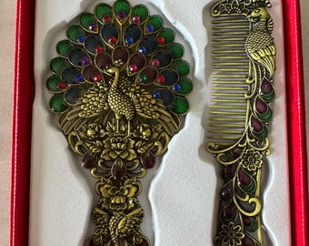 Yellow Leaf Mirrored Comb Set, Bridal Dowry Gift Leaf Mirror Comb Set ...