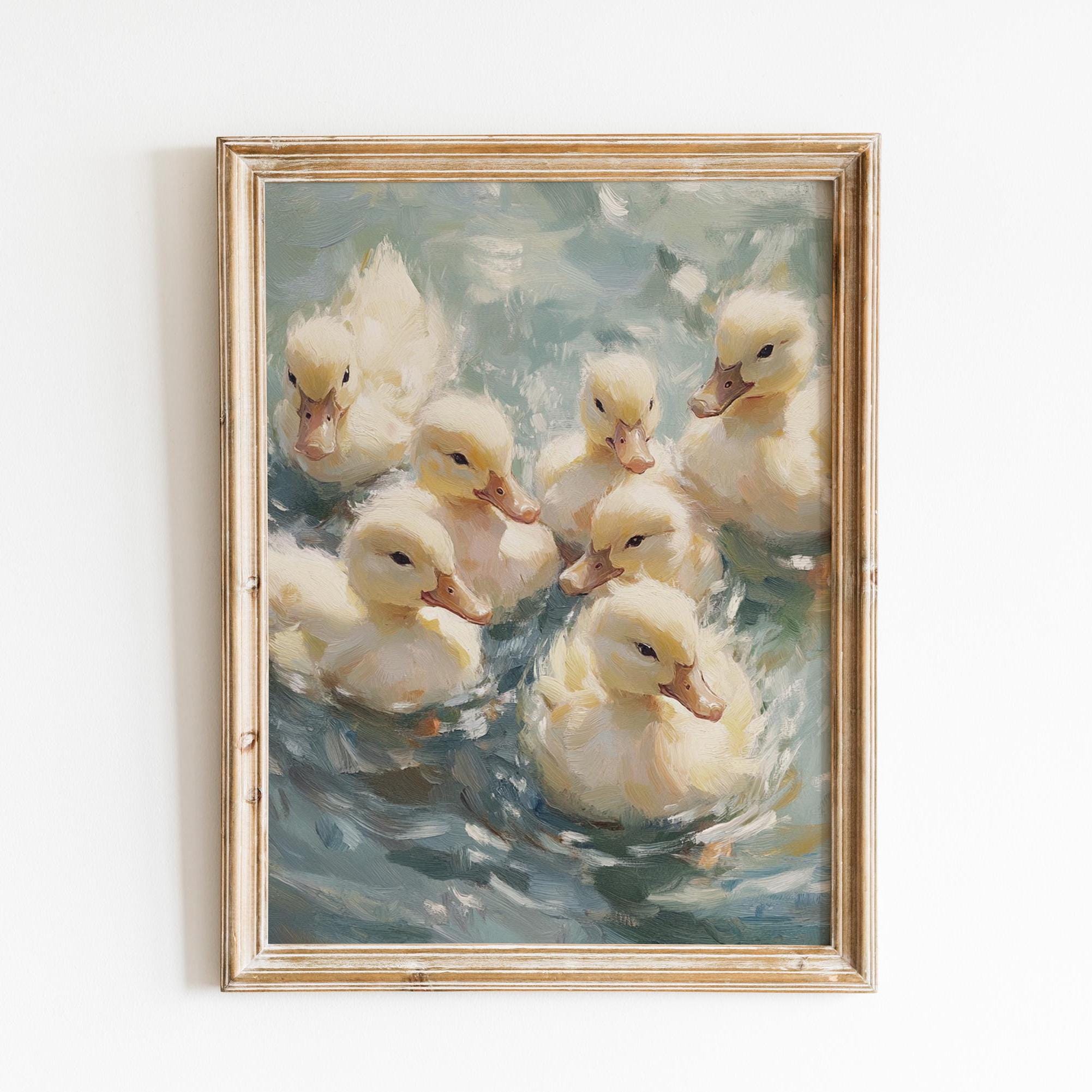 Rustic Spring Print, Baby Ducks Oil Painting, Farmhouse Spring Wall Art ...