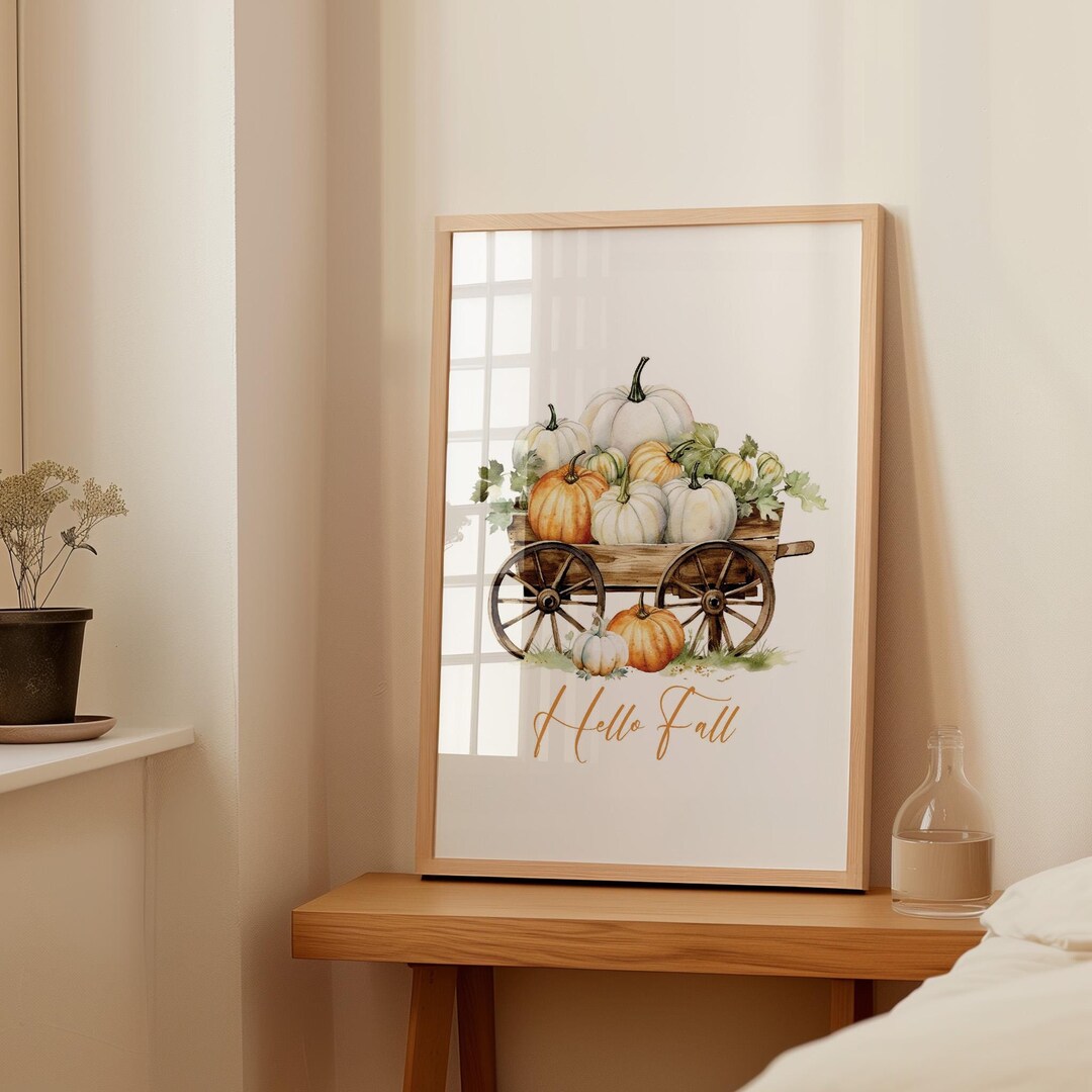 Hello Fall Print, Watercolor Fall Art, Autumn Prints, Farmhouse Fall ...