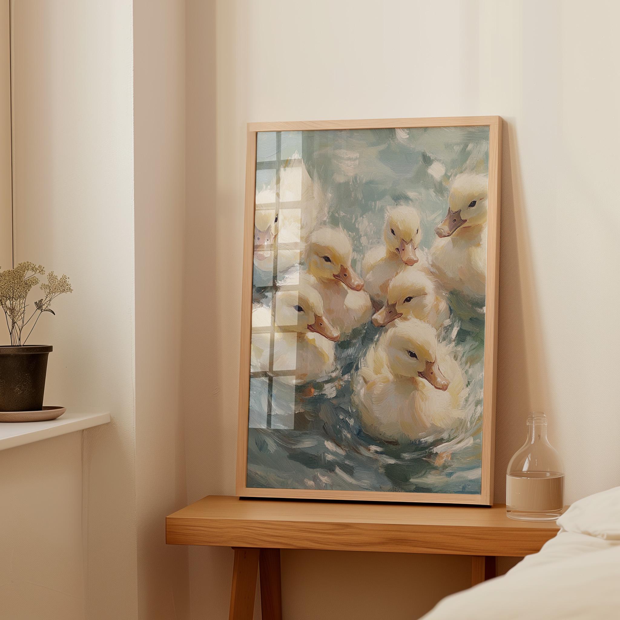 Rustic Spring Print, Baby Ducks Oil Painting, Farmhouse Spring Wall Art ...