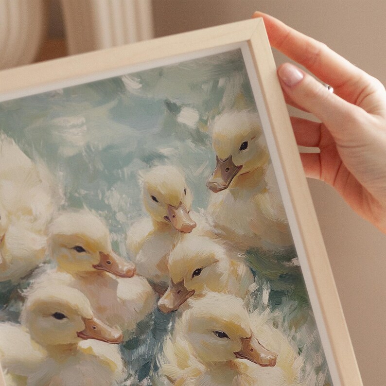 Rustic Spring Print, Baby Ducks Oil Painting, Farmhouse Spring Wall Art ...