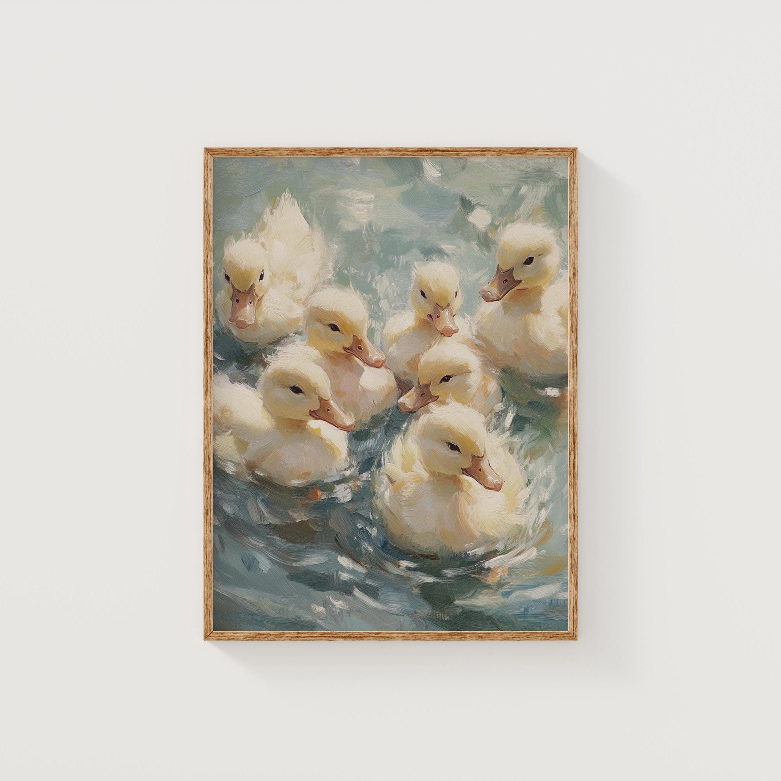 Rustic Spring Print, Baby Ducks Oil Painting, Farmhouse Spring Wall Art ...