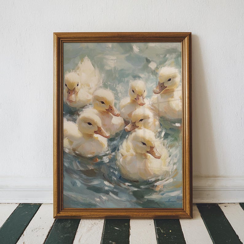 Rustic Spring Print, Baby Ducks Oil Painting, Farmhouse Spring Wall Art ...