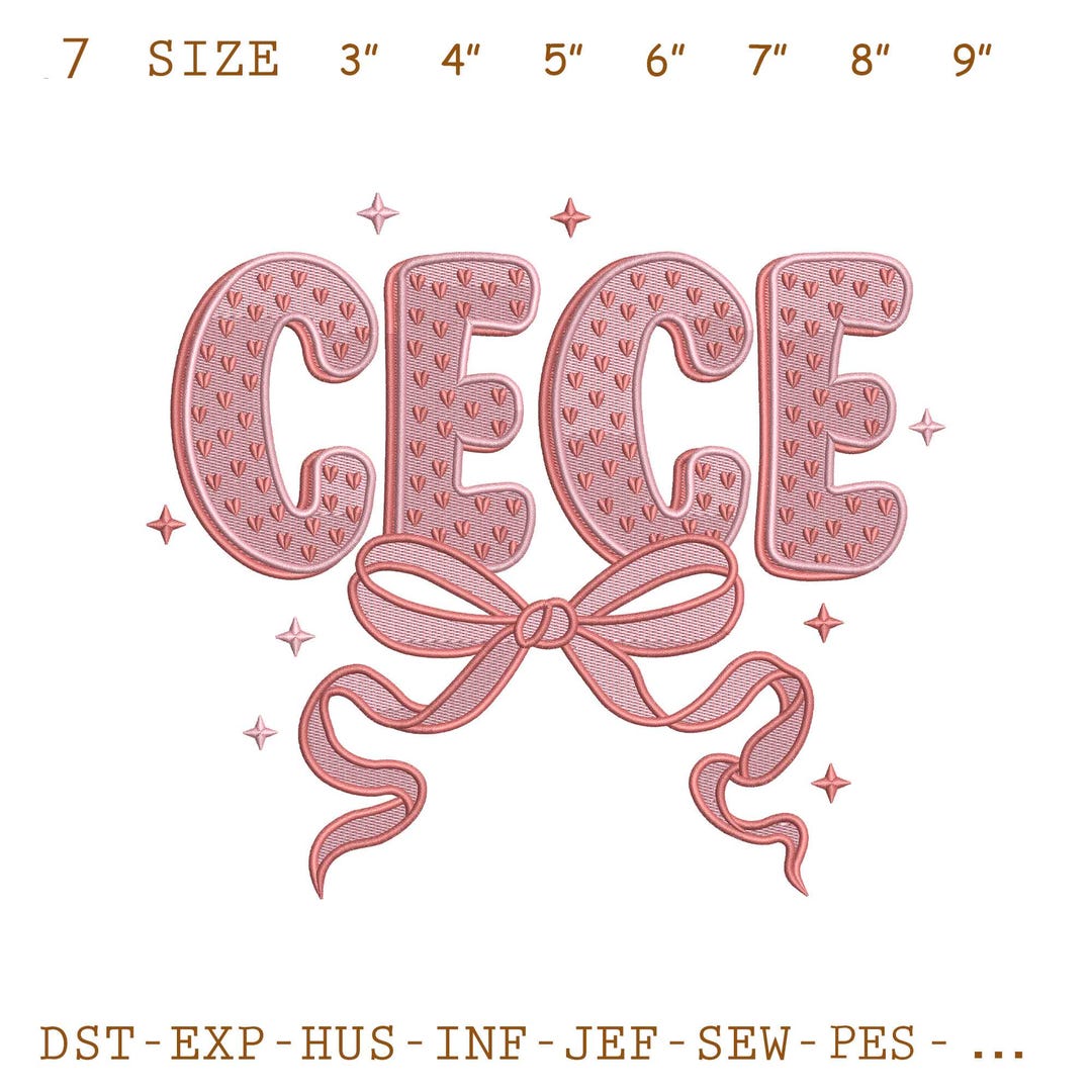 CECE Embroidery Design, Heart Pattern Block Letters With Big Bow ...