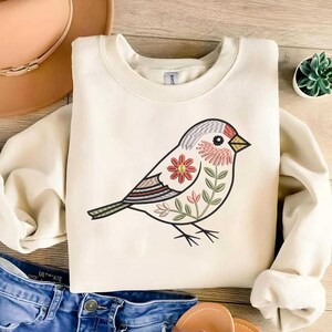 Floral Sparrow Embroidery Design: Bird Flower Pattern (digital Download ...