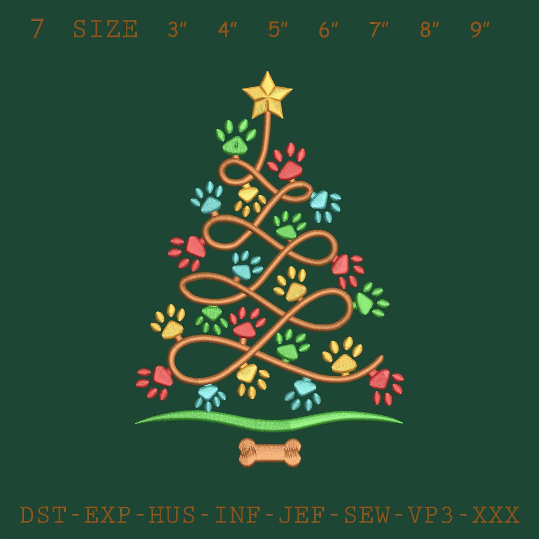 Dog Paw Christmas Tree Embroidery Design, Festive Pawprint Outline ...
