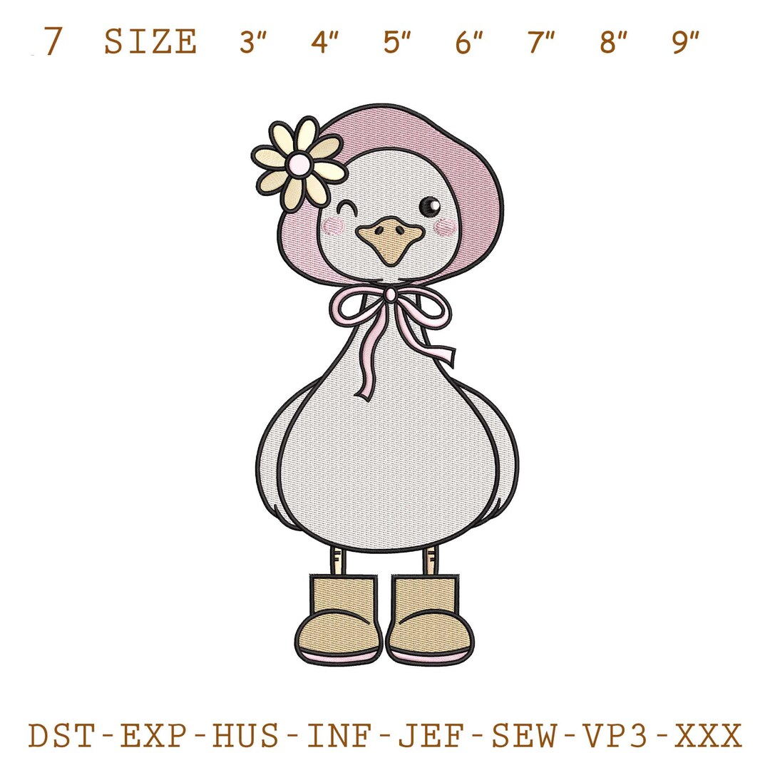 Goose Embroidery Design: Winking Goose With Bonnet (digital File) - Etsy