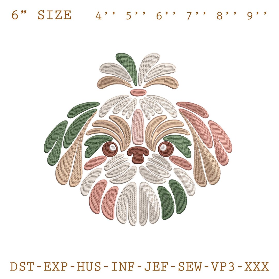 Floral Shih Tzu Head Embroidery Design, Flower Dog Embroidery File ...