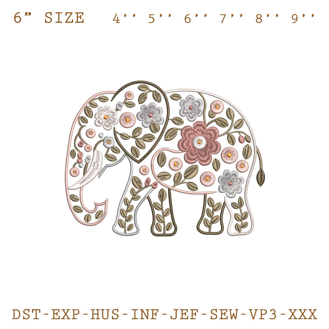 Funny Floral Elephant Embroidery Design, Flower Elephant Embroidery ...