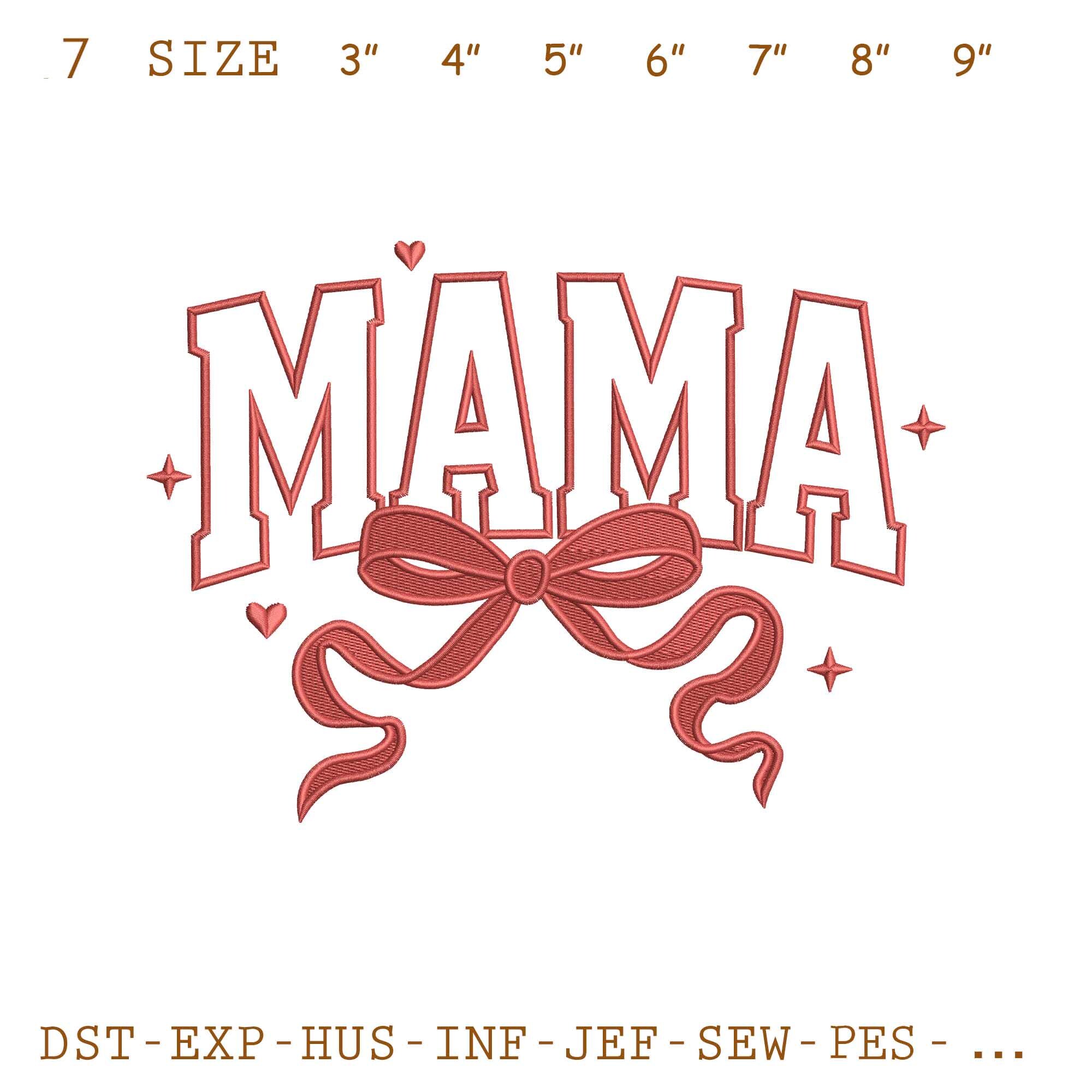 MAMA Embroidery Design, Block Letters With Big Bow and Hearts ...