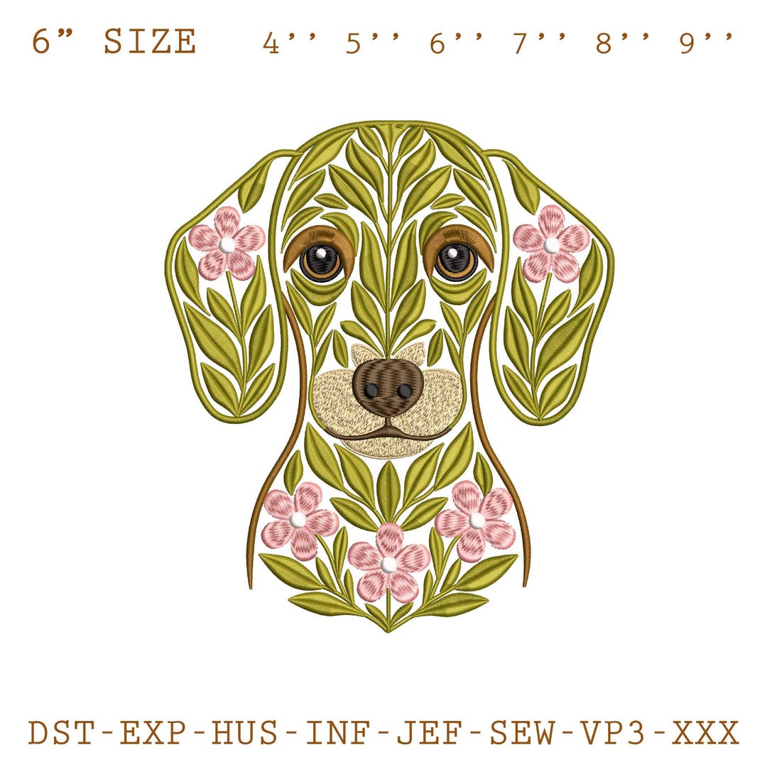 Floral Beagle Embroidery Design, Cute Dog Embroidery File, Beagle Puppy ...