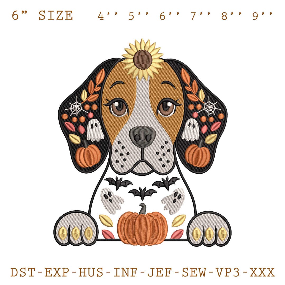 Halloween Beagle Embroidery Design, Fall Dog Machine Embroidery, Cute ...