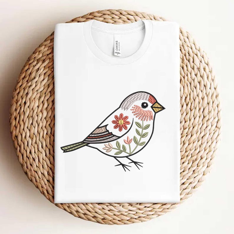 Floral Sparrow Embroidery Design: Bird Flower Pattern (digital Download ...