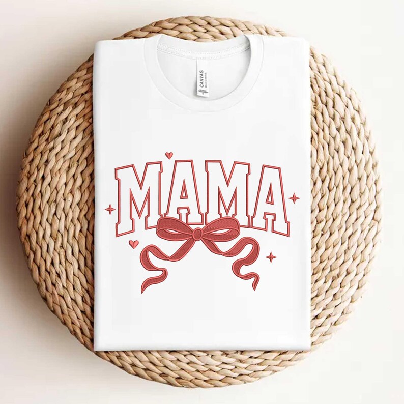 MAMA Embroidery Design, Block Letters With Big Bow and Hearts ...